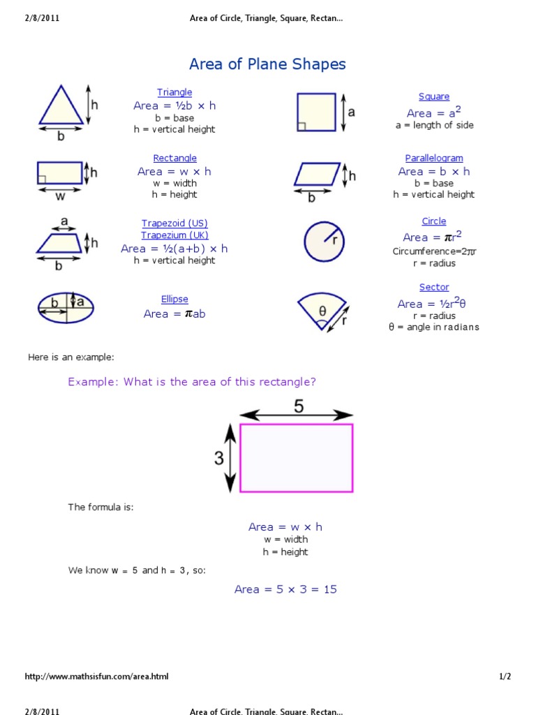 Area of Circle, Triangle, Square, Rectangle, Parallelogram, Trapezium ...