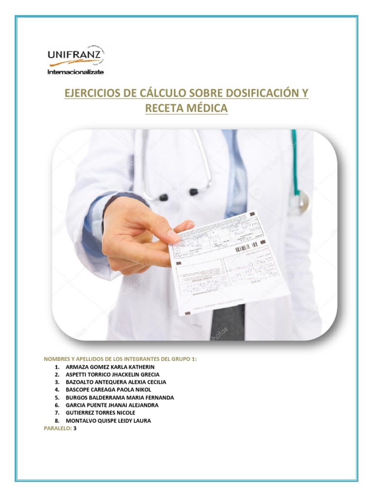 Ejercicios Cálculo de Dosificacion y Receta Médica Gp1 - h3 | PDF | Rtt | Organización Mundial ...