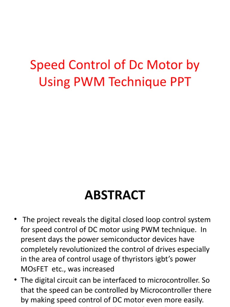 Speed Control of DC Motor by Using PWM Technique | PDF | Electrical ...