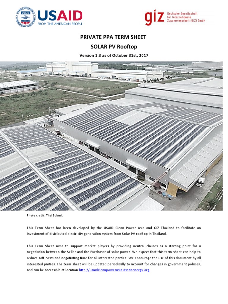 Private PPA Term Sheet for Solar PV | PDF | Solar Power | Photovoltaic ...