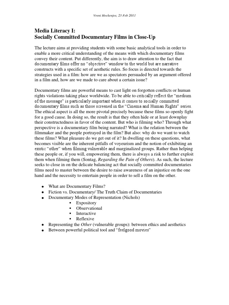 Media Literacy: Analyzing Documentaries | PDF | Documentary Film ...