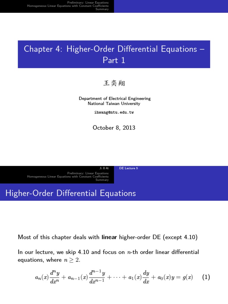 Chapter 4: Higher-Order Differential Equations - : October 8, 2013 ...