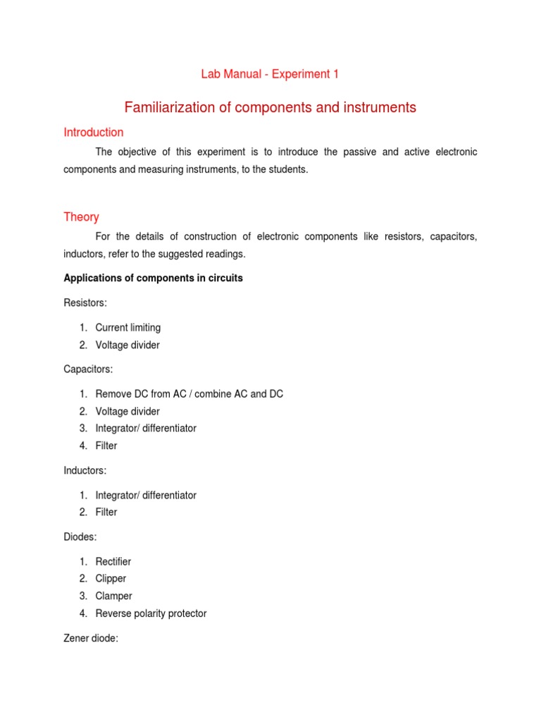 01 Experiment 1 - Familiarization of Components and Instruments | PDF ...