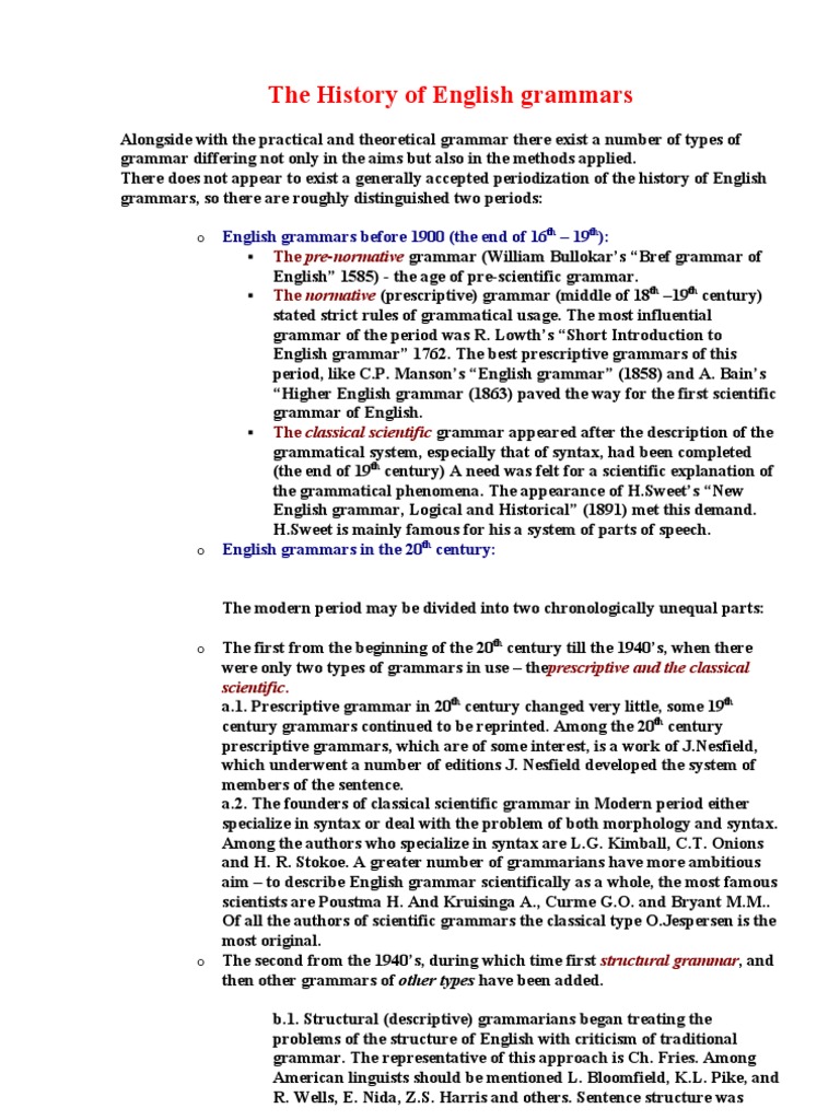 The History of English Grammars | PDF | Word | Phrase