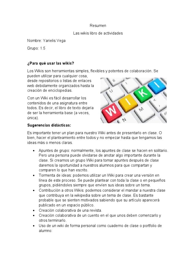 Las Wikis Libro de Actividades | PDF | Wiki | Informática