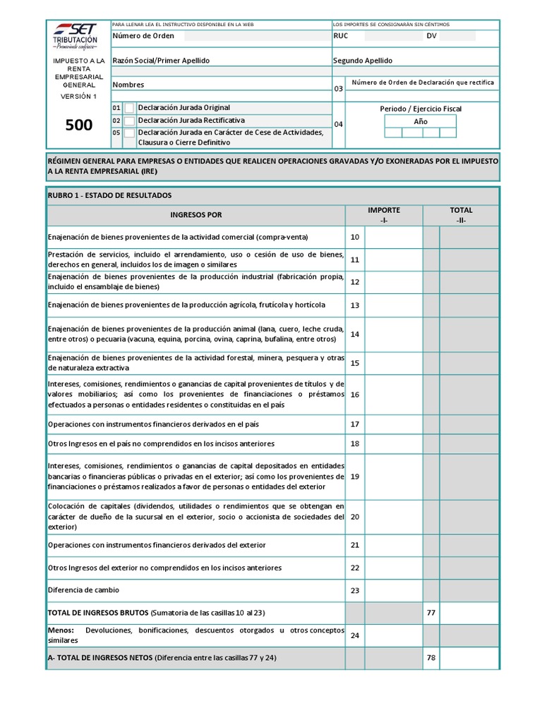 Formulario #500 - IRE Régimen General Versión 1 | PDF | Impuesto sobre ...