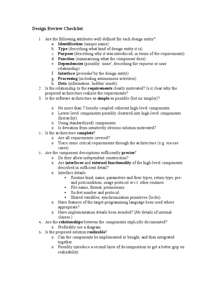 Design Review Checklist | Software Architecture | Interface (Computing)