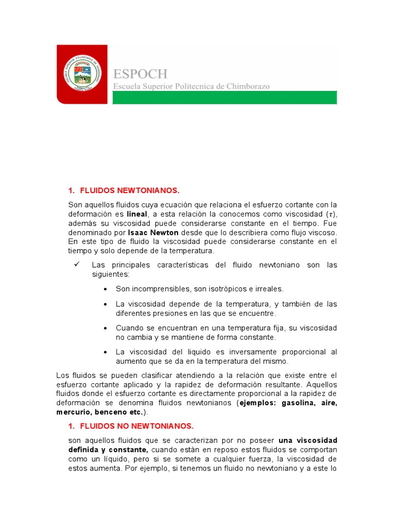 Fluidos Newtonianos y No Newtonianos. | Descargar gratis PDF | Viscosidad | Fluido