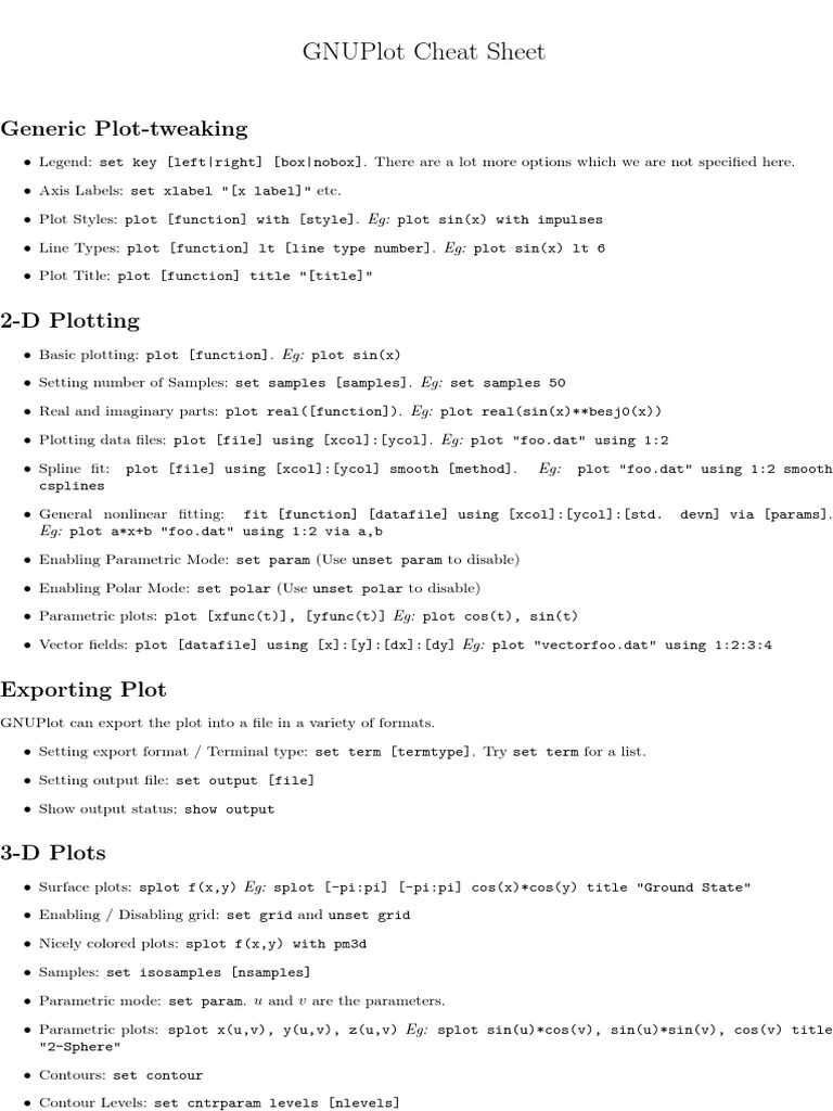 Gnuplot Cheat Sheet: Generic Plot-Tweaking | PDF