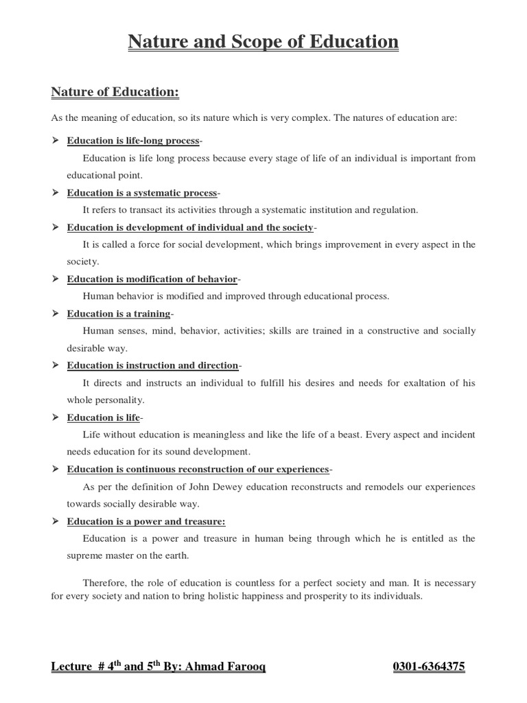Nature and Scope of Education | PDF | Philosophy Of Education | Thought