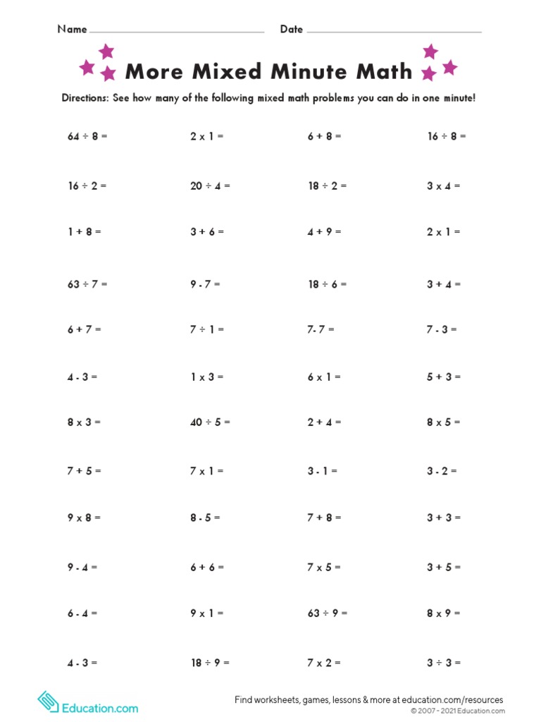 More Mixed Minute Math 2018 | PDF