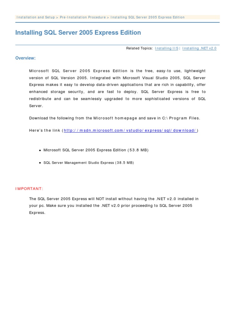 Installing SQL Server Express 2005 | PDF | Microsoft Sql Server ...