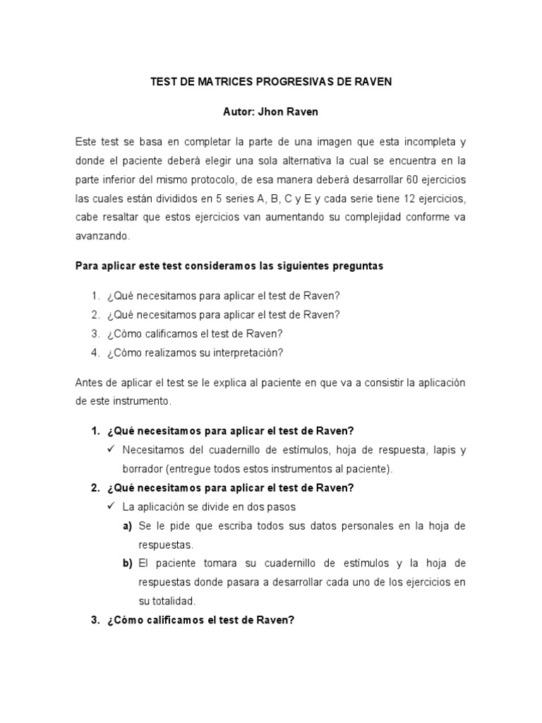 Test de Matrices Progresivas de Raven | PDF | Inteligencia | La ...