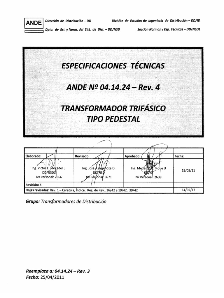 EE - TT 04.14.24 - Rev. 4 - Transformador Trifasico Tipo Pedestal - HRev. 1 (14!02!17) | PDF