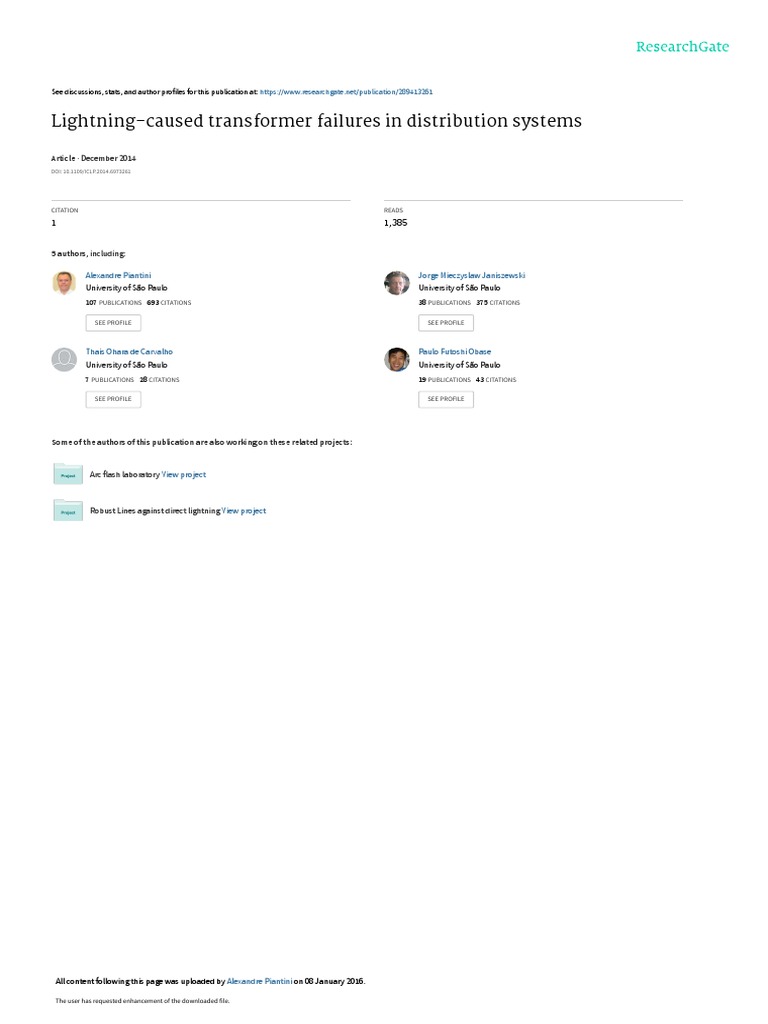 Lightning-Caused Transformer Failures in Distribution Systems | PDF ...