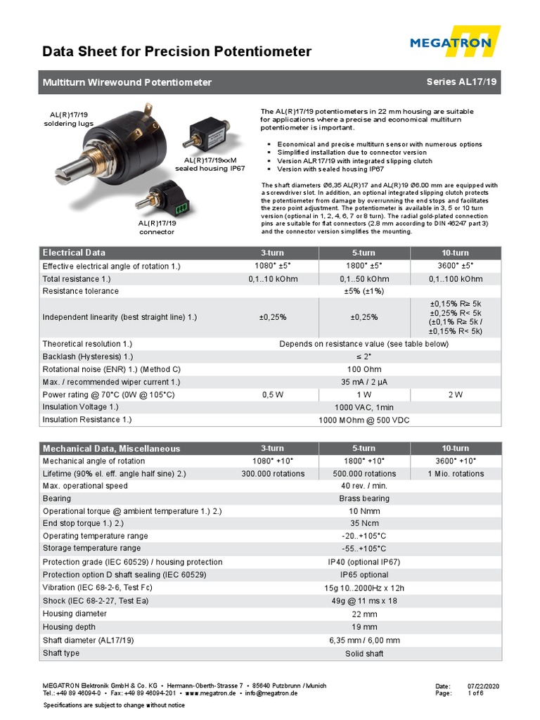 Data Sheet For Precision Potentiometer: Multiturn Wirewound ...