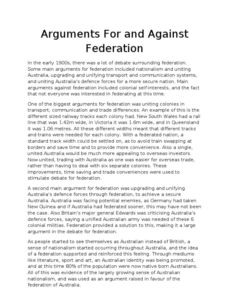 Arguments For and Against Federation | PDF | Australia | Queensland