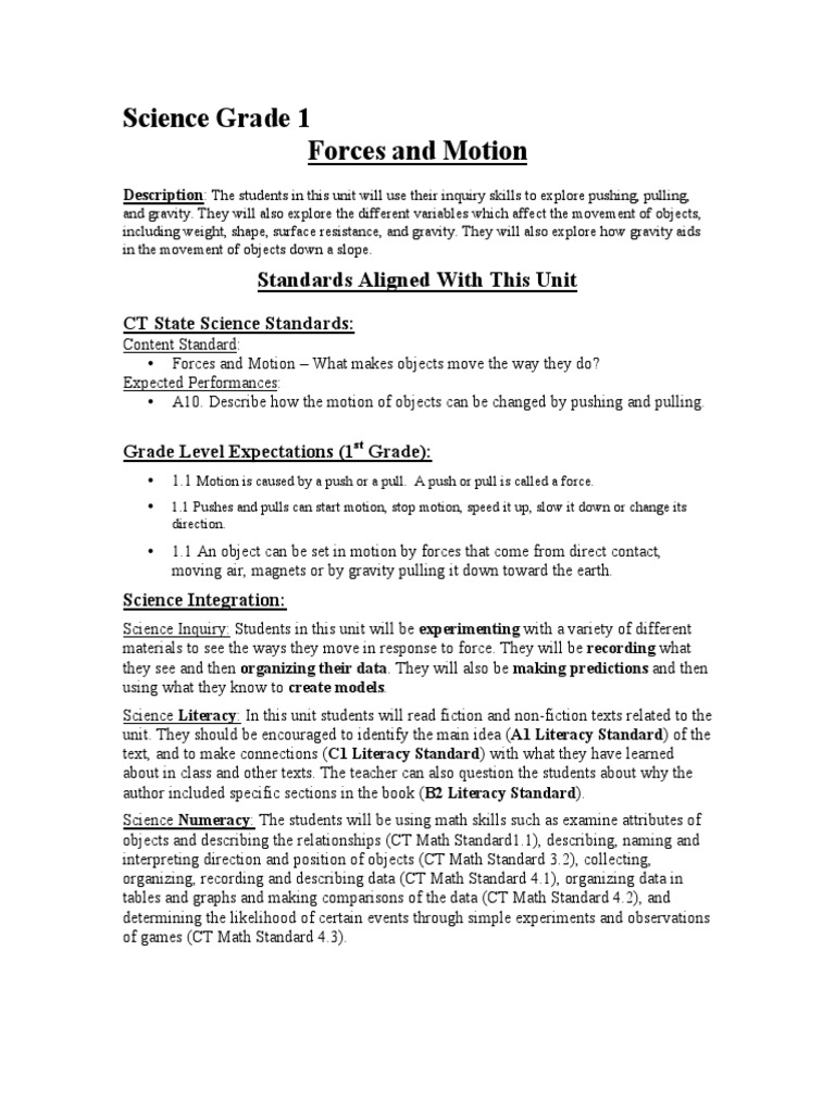 Science Grade 1 Forces and Motion | PDF | Weight | Force