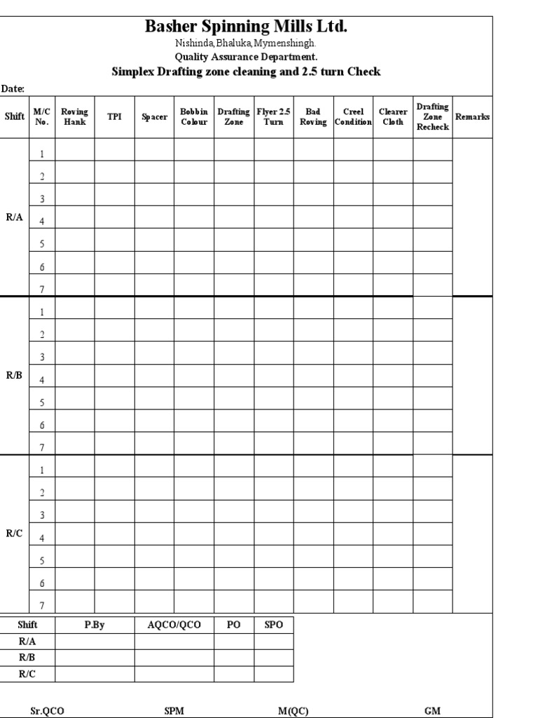 Simplex Drafting Zone Cleaning and 2.5 Turn Check - QCD-Format-No-52 | PDF