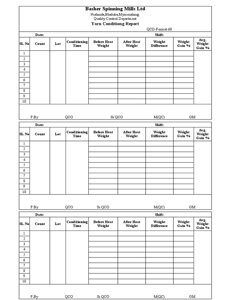 Yarn Conditioning Report - QCD-Format-No-68 | PDF