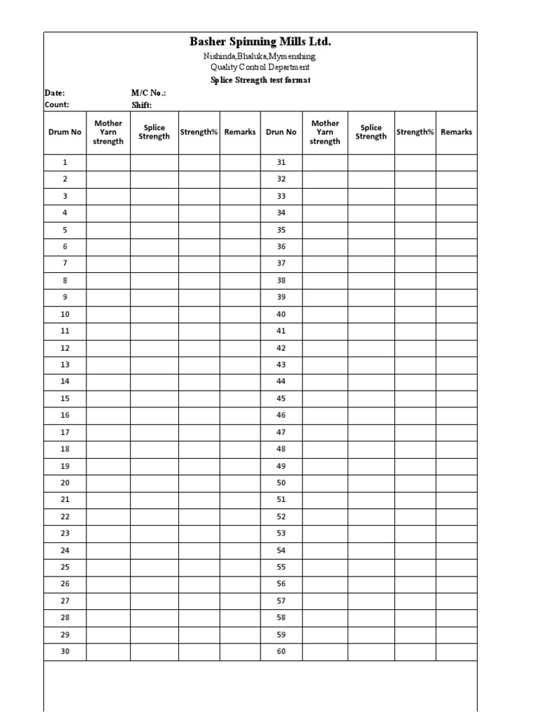 Splice Strength Test Report - QCD Format No 63 | PDF | Textiles ...
