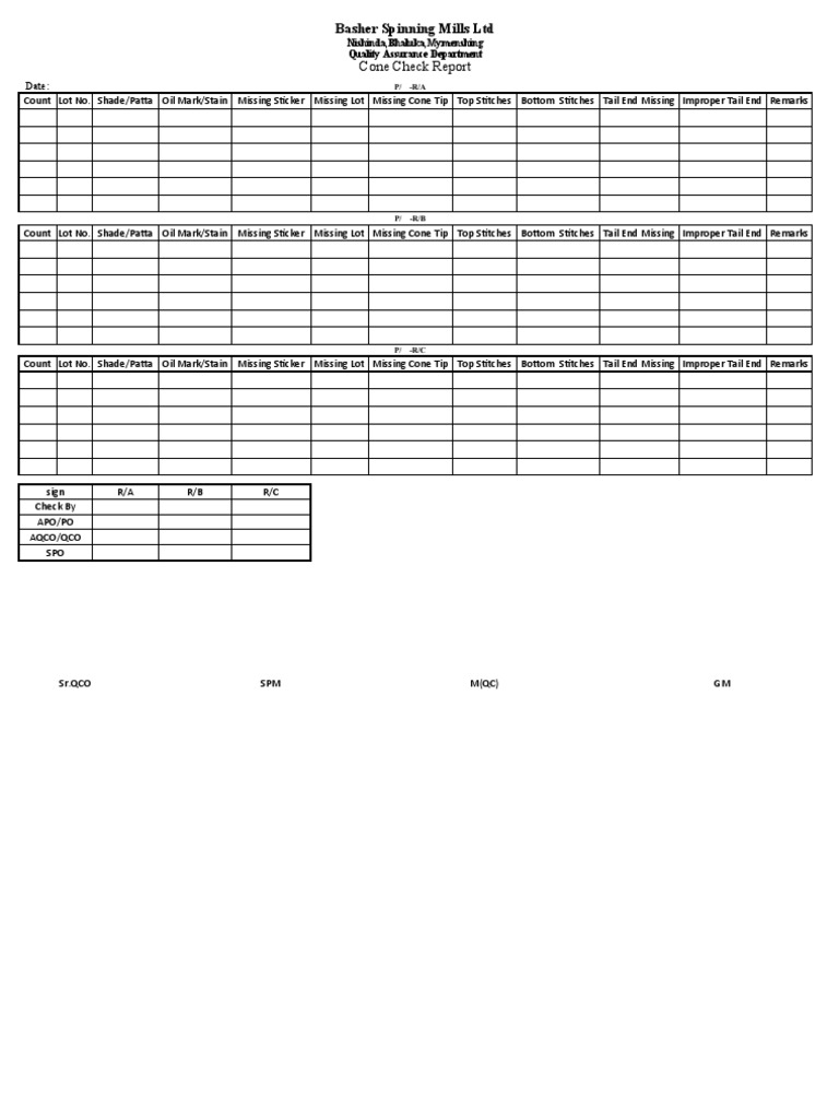 Cone Check ReportQCD Format No 70. | PDF