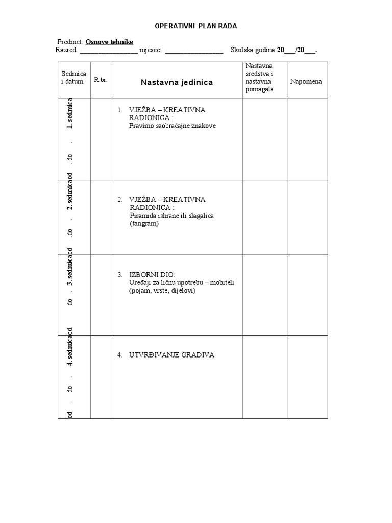Operativni Plan - Tehnika | PDF