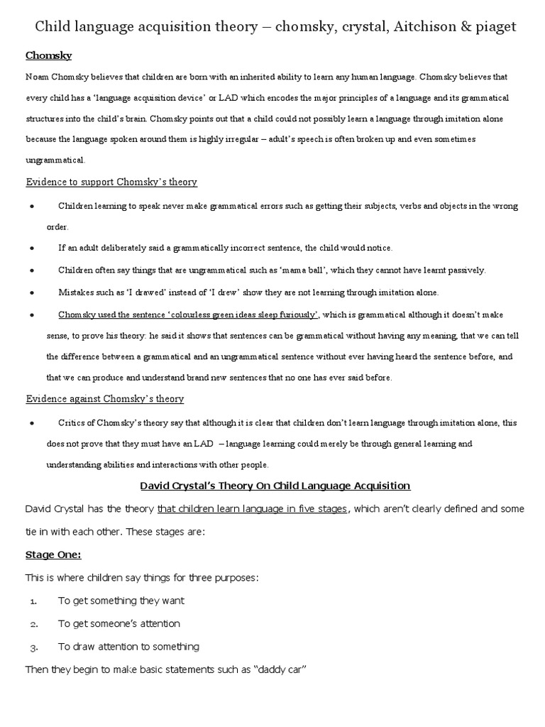 Language Acquisition Theories Explained | PDF | Question | Language ...