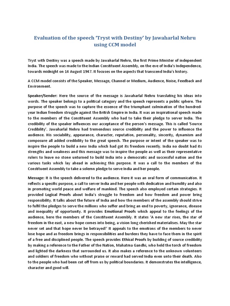 Nehru's Tryst with Destiny Analysis | PDF | Jawaharlal Nehru | Credibility