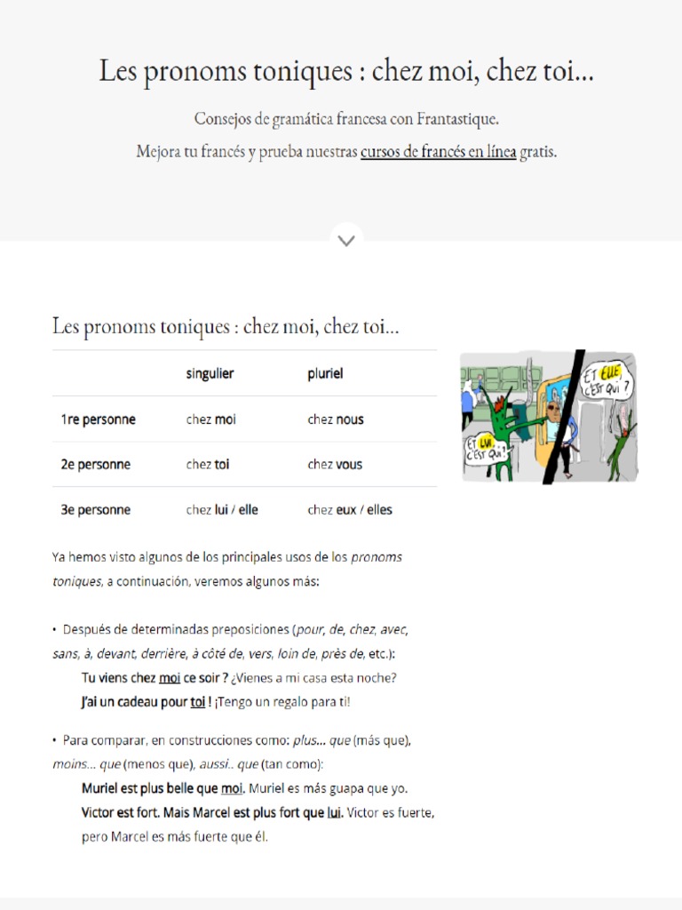 Les Pronoms Toniques 'Chez' | PDF