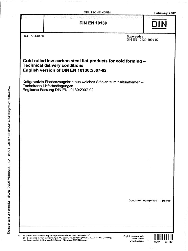 DIN EN 10130 (Fev. 2007) | PDF