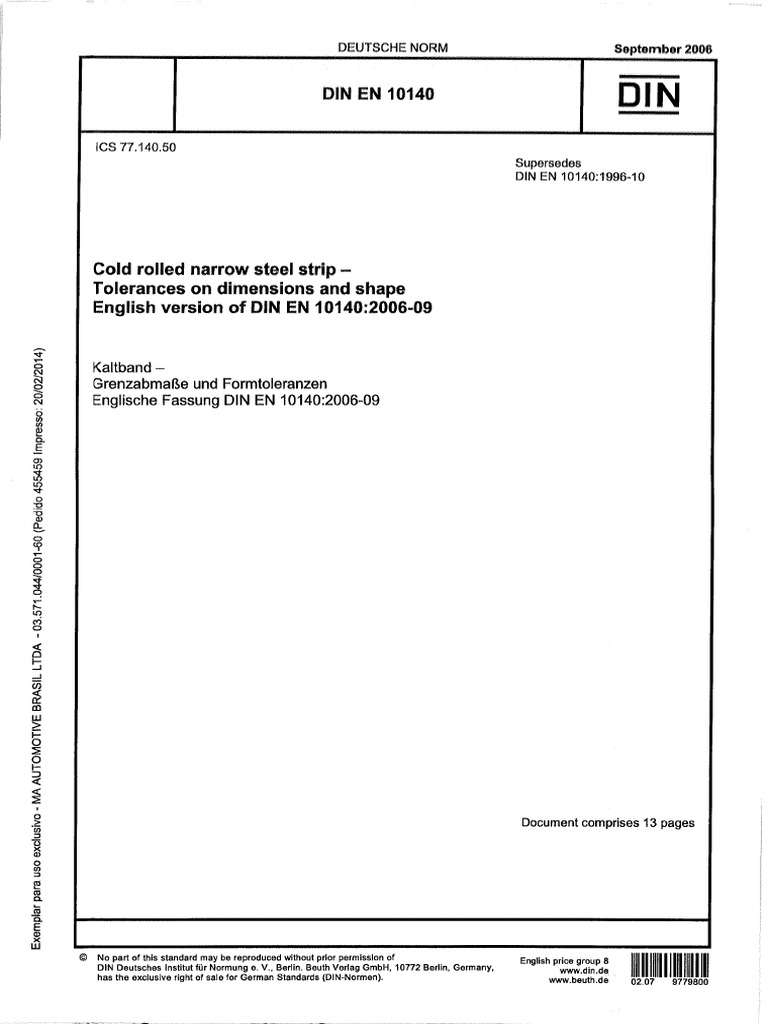 DIN EN 10140 (Set. 2006) | PDF