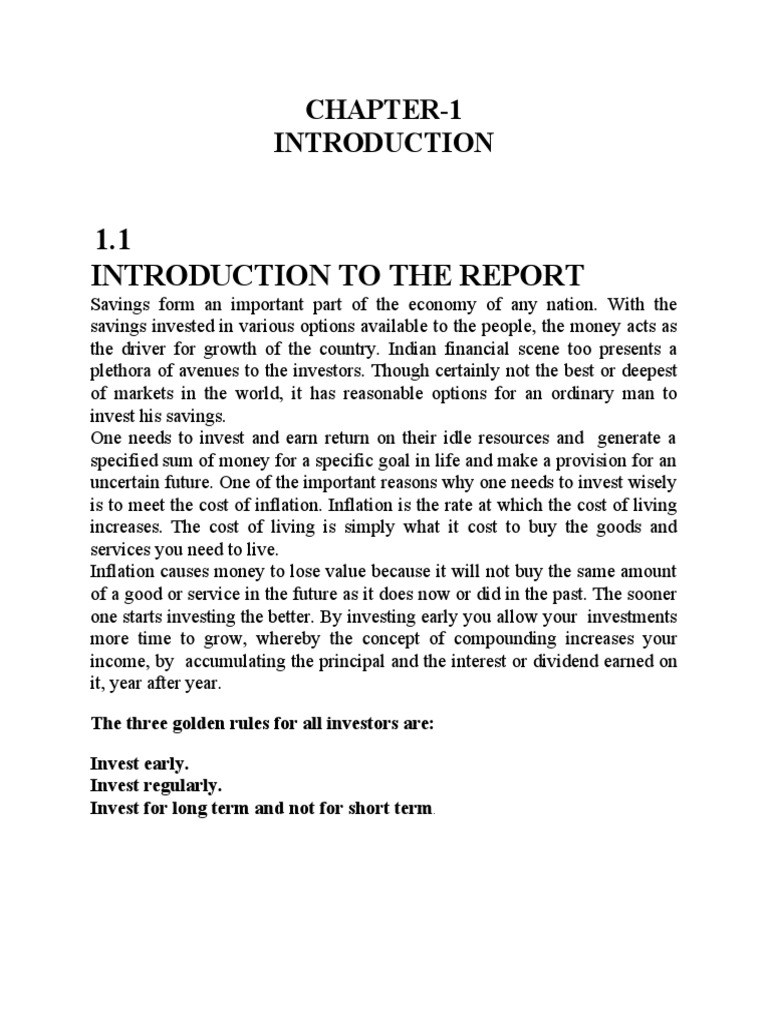 1.1 Introduction To The Report: Chapter-1 | PDF | Investing | Investor