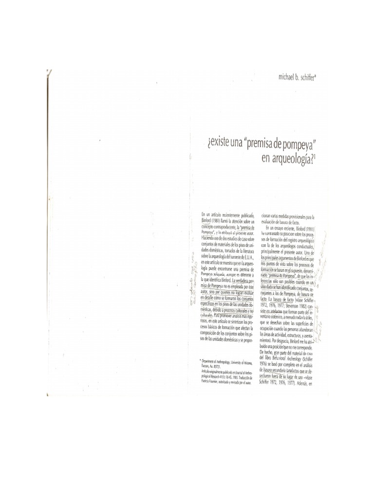 ¿Existe Una Premisa de Pompeya en Arqueologia - Michael Schiffer | PDF