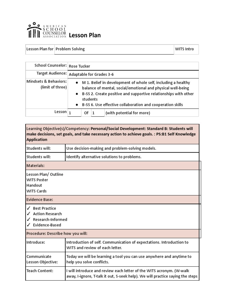 Wits Lesson Plan | PDF | Decision Making | Lesson Plan