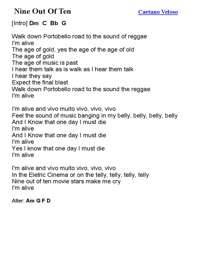 Nine Out Of Ten - Caetano Veloso Lyrics | PDF | Language Arts & Discipline