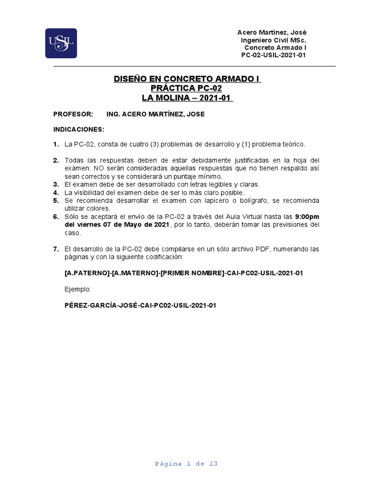 Solucion Pc-2-Concreto Armado 1-Usil | PDF | Concreto reforzado | Hormigón