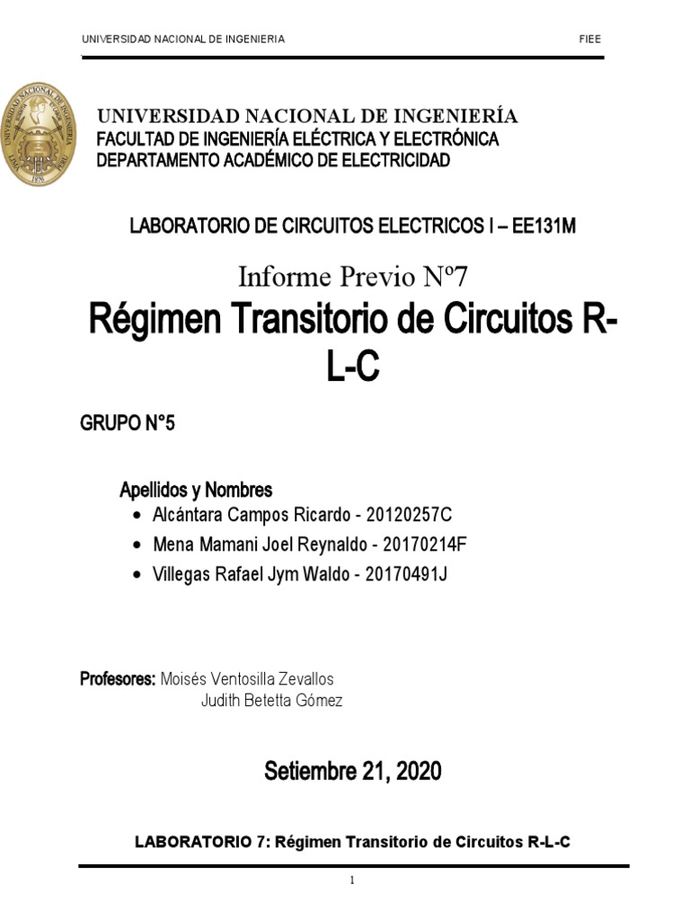 7.1 Regimen Transitorio RLC | PDF | Ecuaciones | Inductor