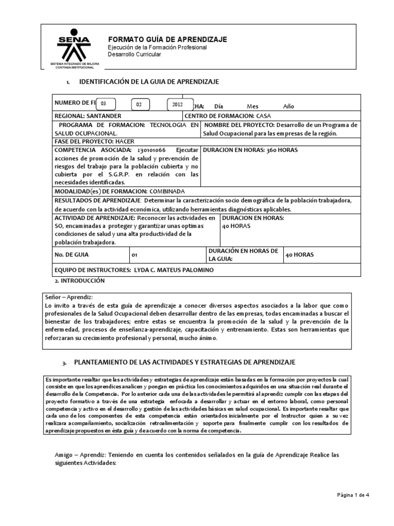 GUIA 1 PYP (1) Monica | PDF | Promoción de la salud | Seguridad y salud ocupacional