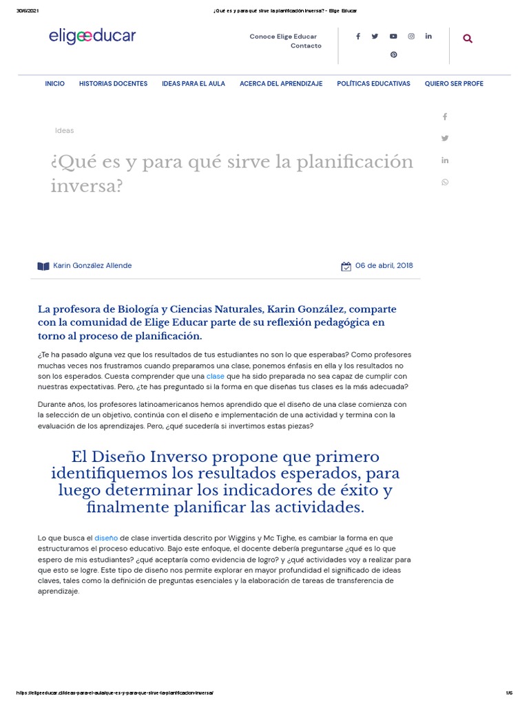 ¿Qué es y para qué sirve la planificación inversa_ - Elige Educar | PDF ...