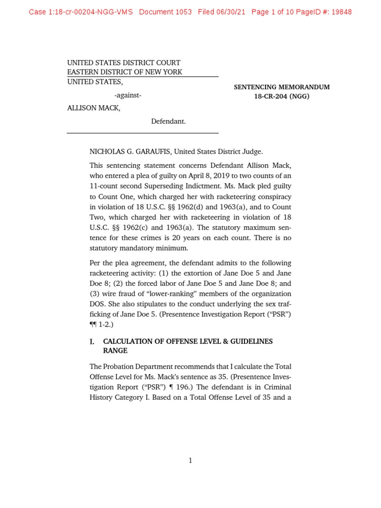 US Vs Allison Mack: Sentencing Statement | Download Free PDF | United ...