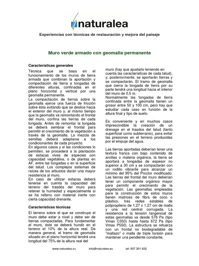 Muro Verde Arma Con Geomalla Permanente - Es | PDF | Tierra | Science