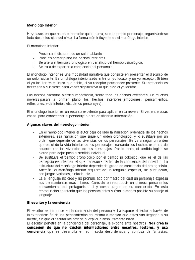 Monologo Interior | PDF | Monólogo | Narrativa