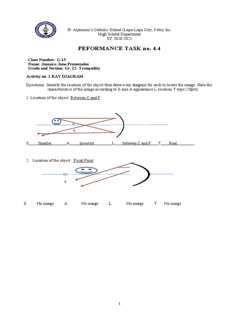 Performance Task No. 4.4 | PDF | Mirror | Optics