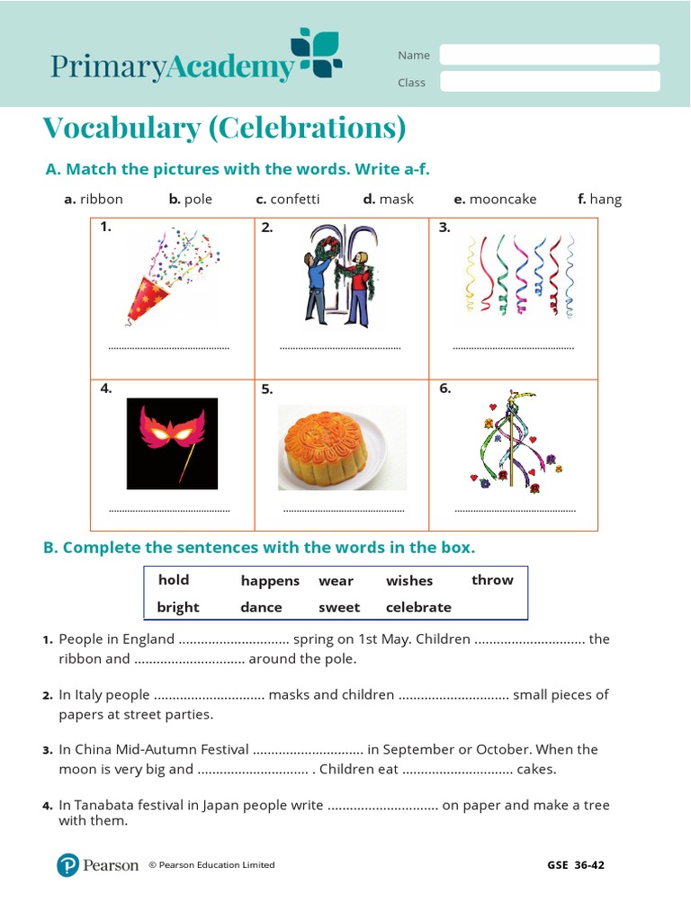 Vocabulary Celebrations Activities | PDF