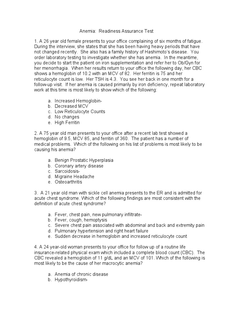 Readiness Assurance Test - ANEMIA | PDF | Anemia | Medical Specialties