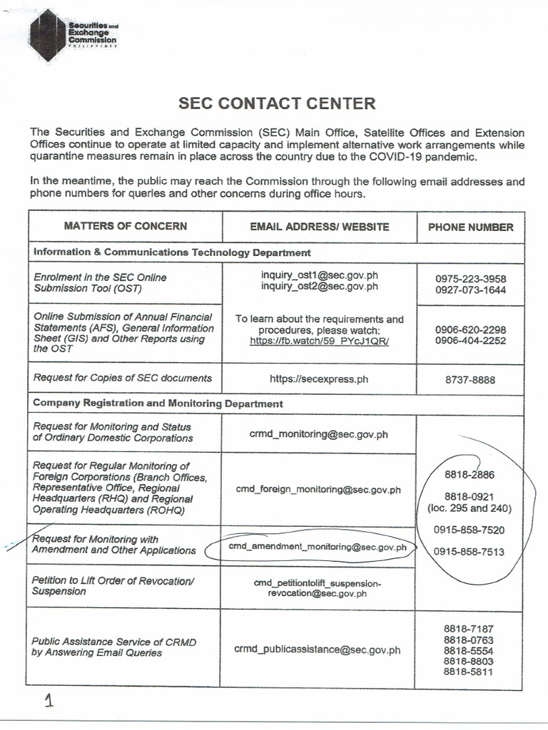 SEC Contact Center | PDF