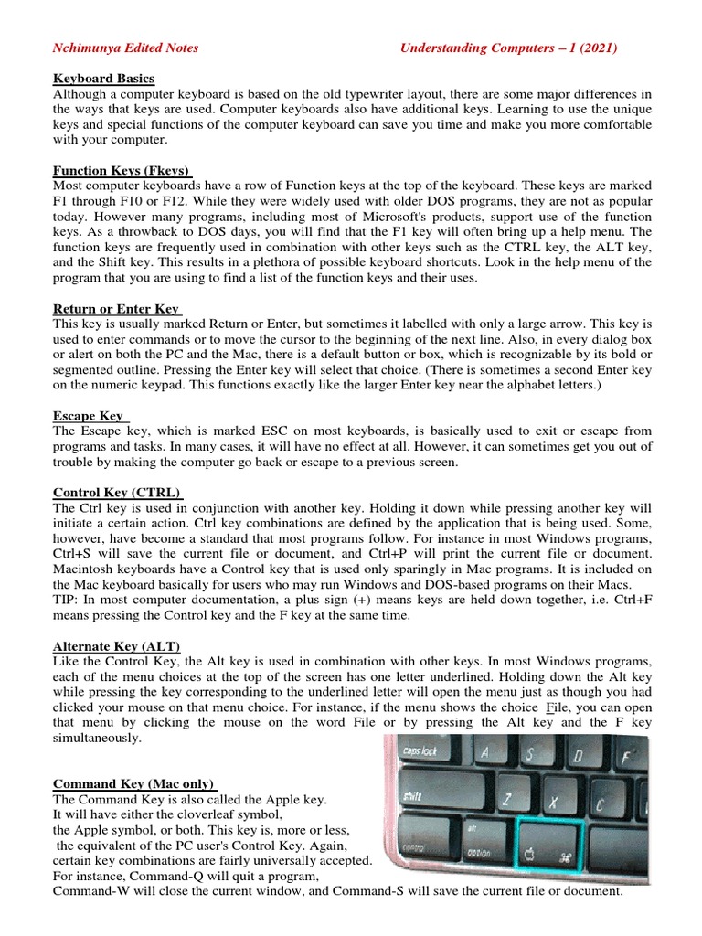 Keyboard Basics: Nchimunya Edited Notes Understanding Computers - 1 ...