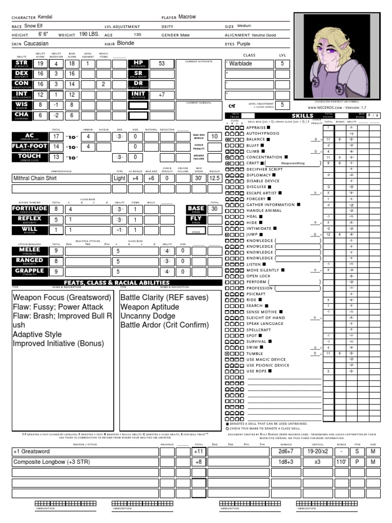 STR DEX CON INT WIS CHA HP SR DR Init: Macrow | PDF | Leisure