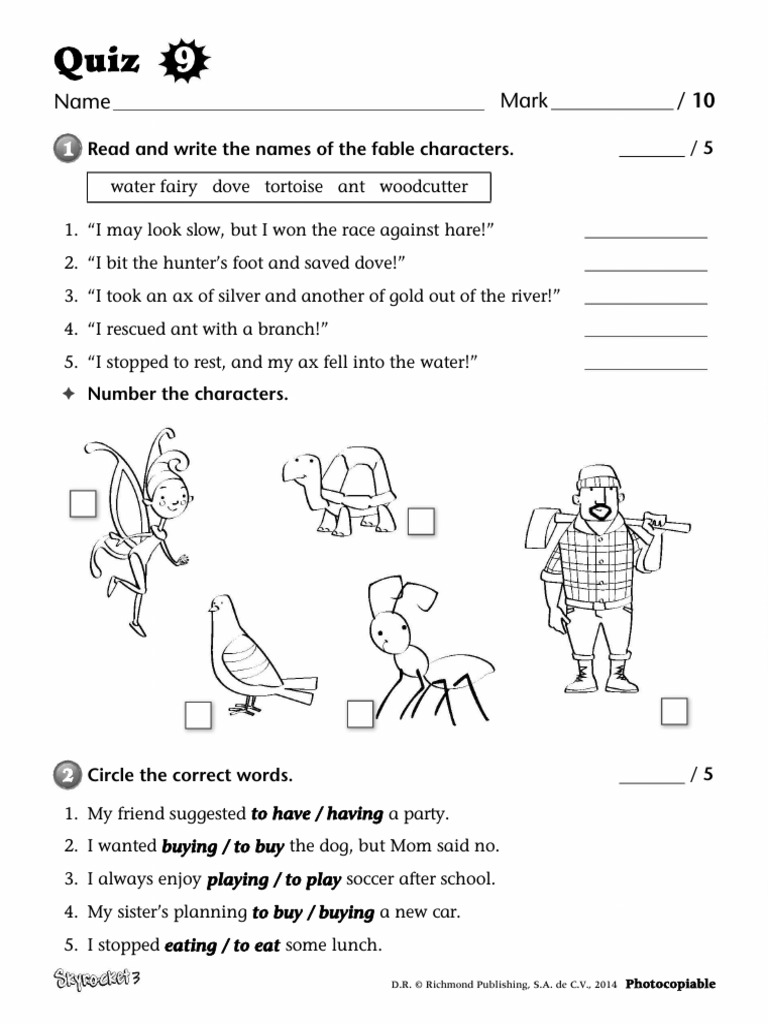 Name Mark: Read and Write The Names of The Fable Characters. / 5 | PDF ...
